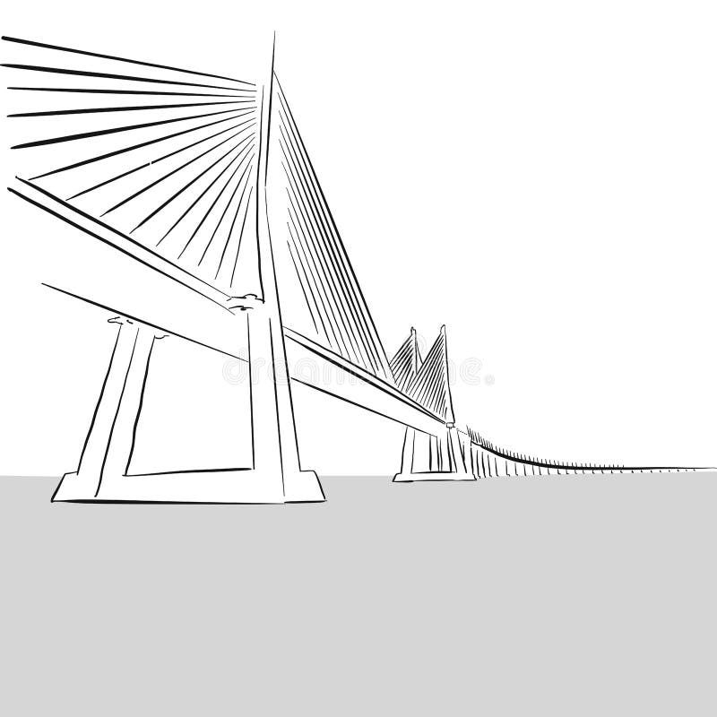 Vector Hand-drawn Oresund Bridge, Sweden Stock Vector - Illustration of ...