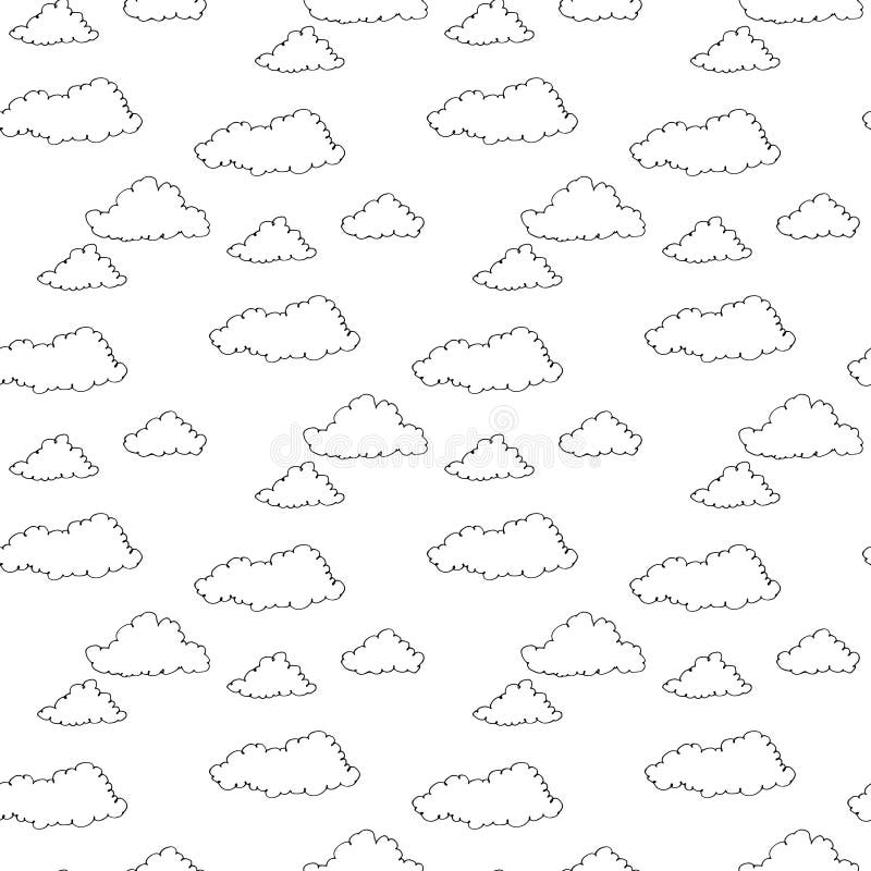 Vector Hand Drawn Ornament Clouds Seamless Pattern Stock Vector - Illustration of decor, color ...