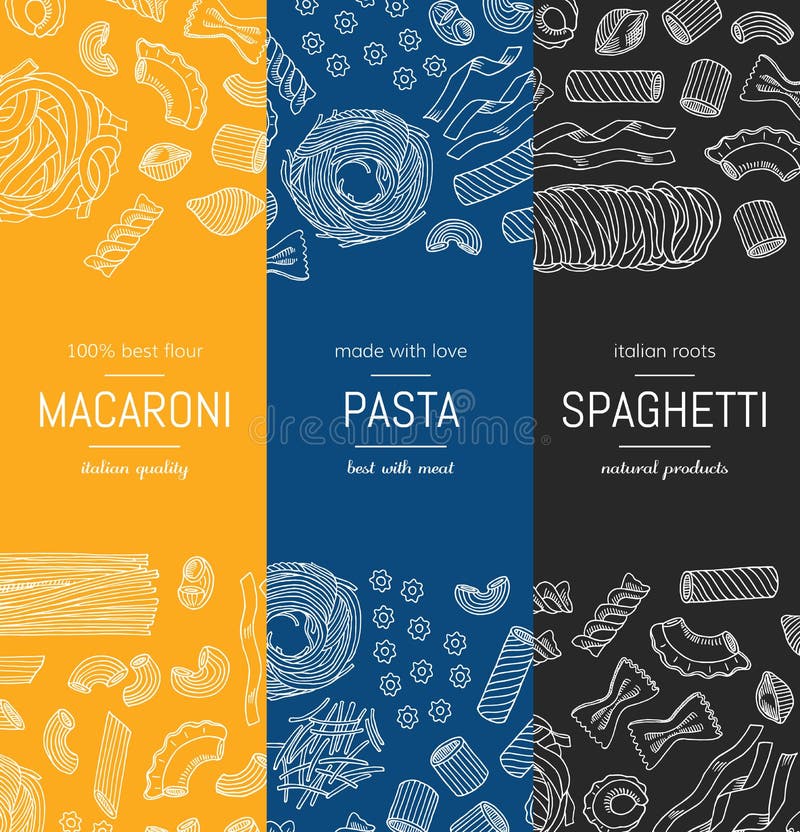 Vector Hand Drawn Pasta Types Vertical Banner Templates Stock Vector ...