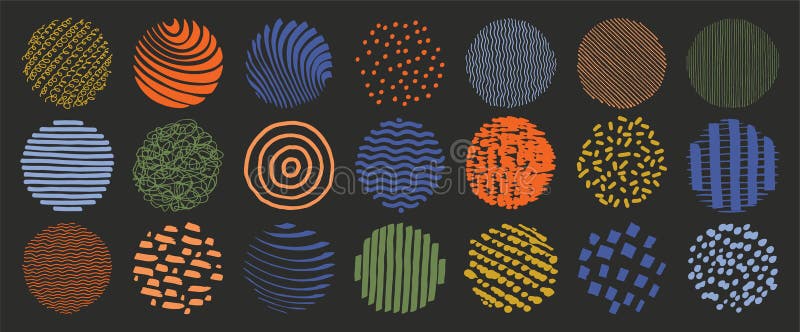 Vector Hand Drawn Patterns Set. Abstract Line Patterns. Modern Round ...