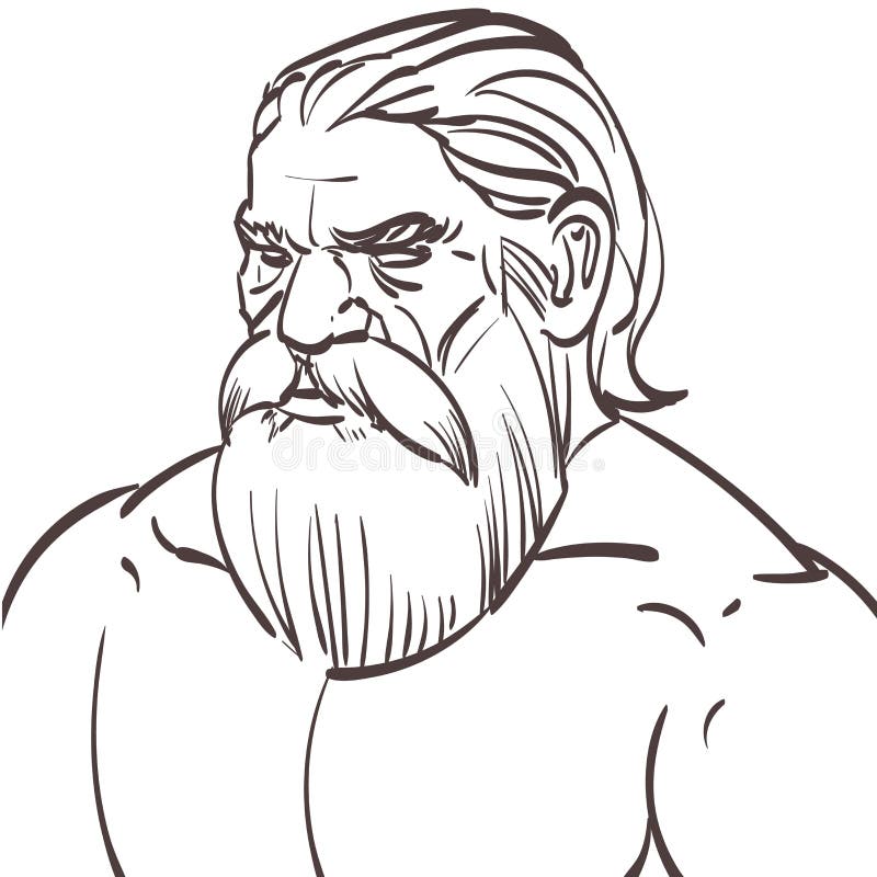 Vector Hand Drawn Portrait of an Old Bearded Man with Muscles. Vector ...