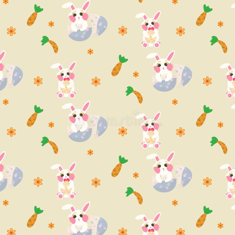 Vector Hand Drawn Rabbit Carrots and Egg Seamless Pattern Food ...