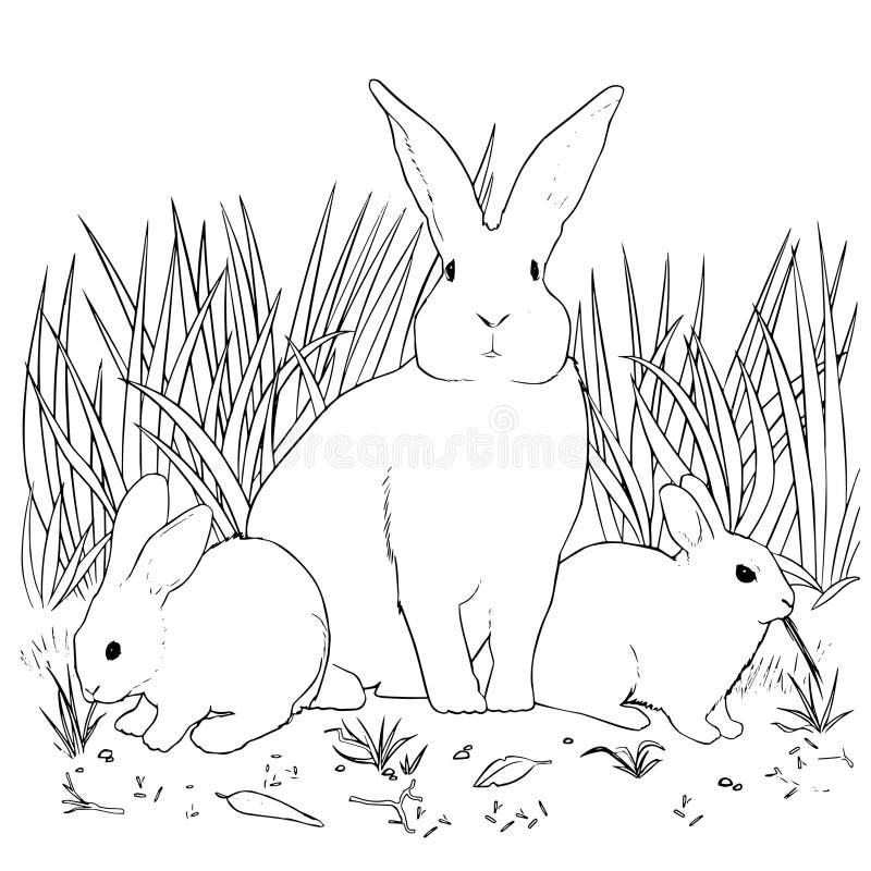 Vector Hand Drawn Rabbit Family Outline Illustration for Coloring Stock ...