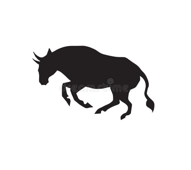 Vector Hand Drawn Running Bull Silhouette Stock Vector - Illustration ...