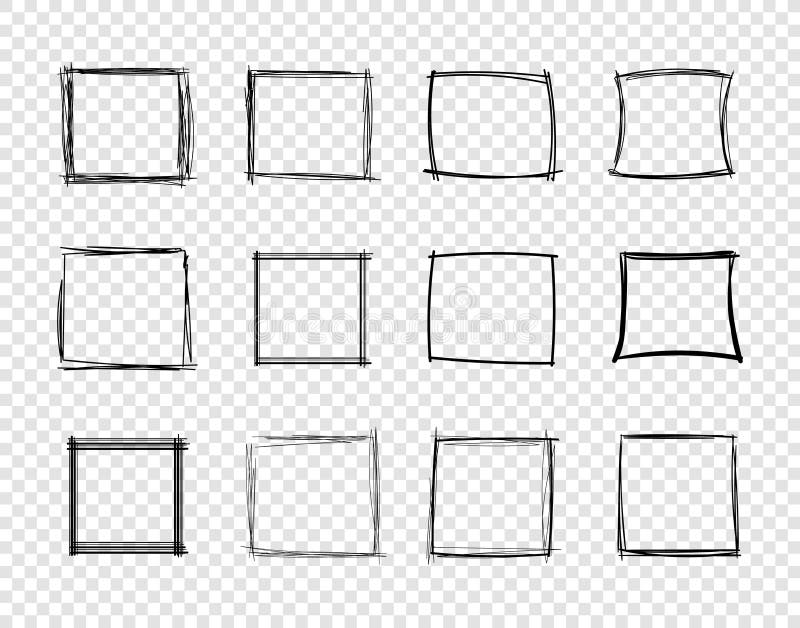 Vector Hand Drawn Scribble Square Frames on Transparent Background, Design Elements Set ...