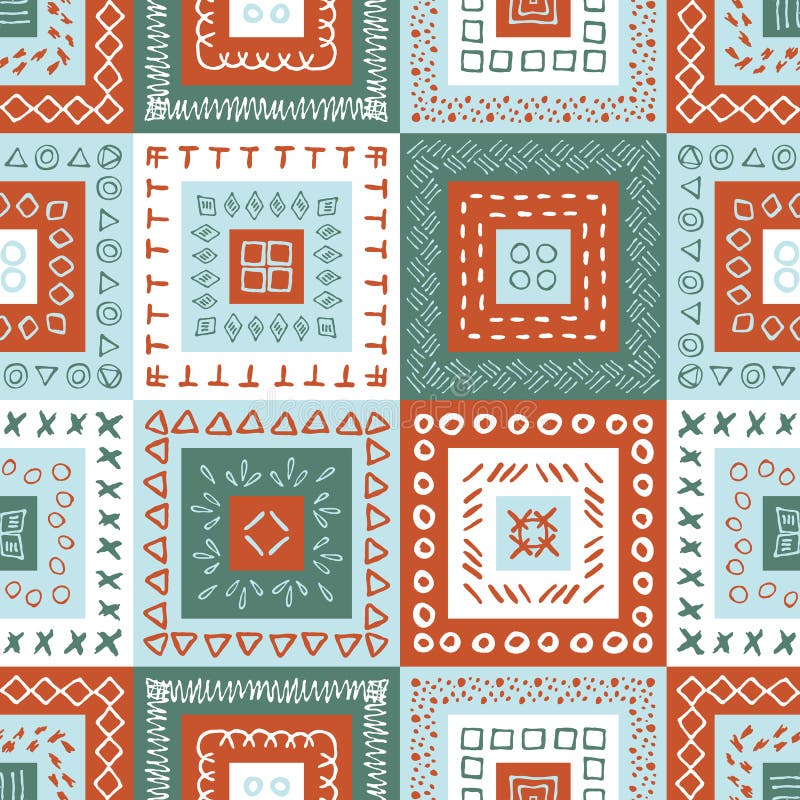 Vector Hand Drawn Seamless Folk Pattern Stock Vector - Illustration of ...