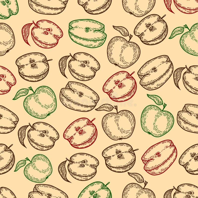 Seamless Pattern of Apples in the Engraving Vintage Style . Stock ...