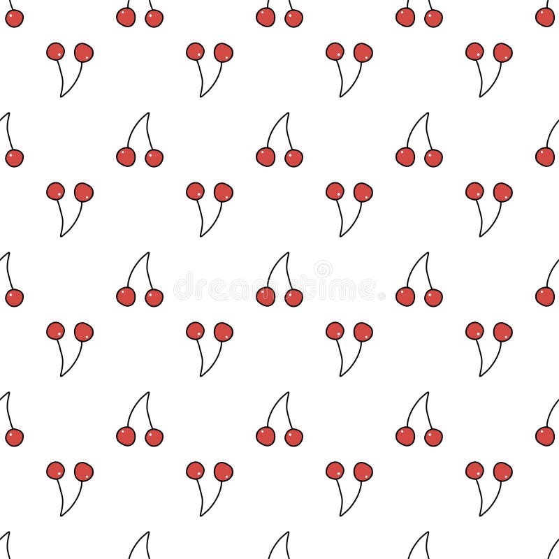 Vector Hand Drawn Seamless Pattern Cherry on White Background Stock Vector - Illustration of ...