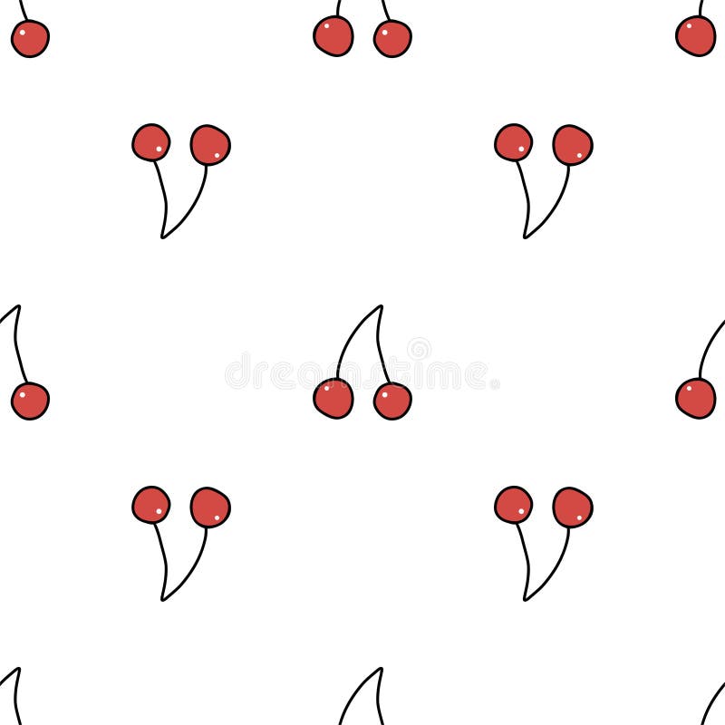 Vector Hand Drawn Seamless Pattern Cherry On White Background Stock