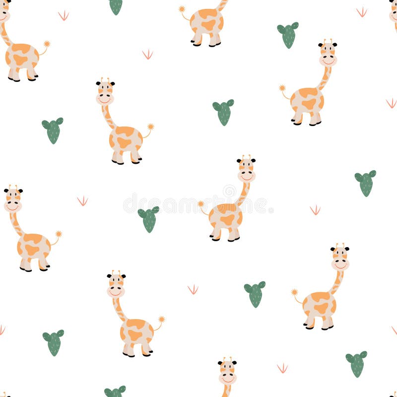 Vector Hand Drawn Seamless Pattern with Cute Cartoon Animal for ...