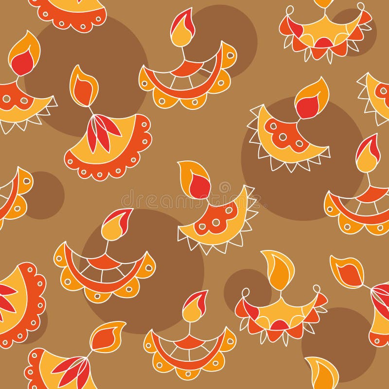 Vector Hand Drawn Seamless Pattern with Diwali Symbols. Holiday ...