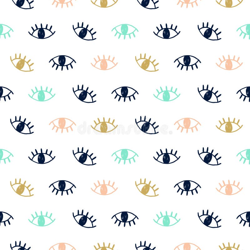 Vector Hand Drawn Seamless Pattern with Open Eyes Stock Vector ...