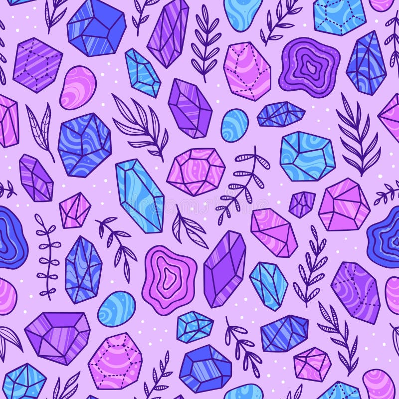 Ritual Crystals and Plant. Vector Seamless Pattern Stock Vector ...