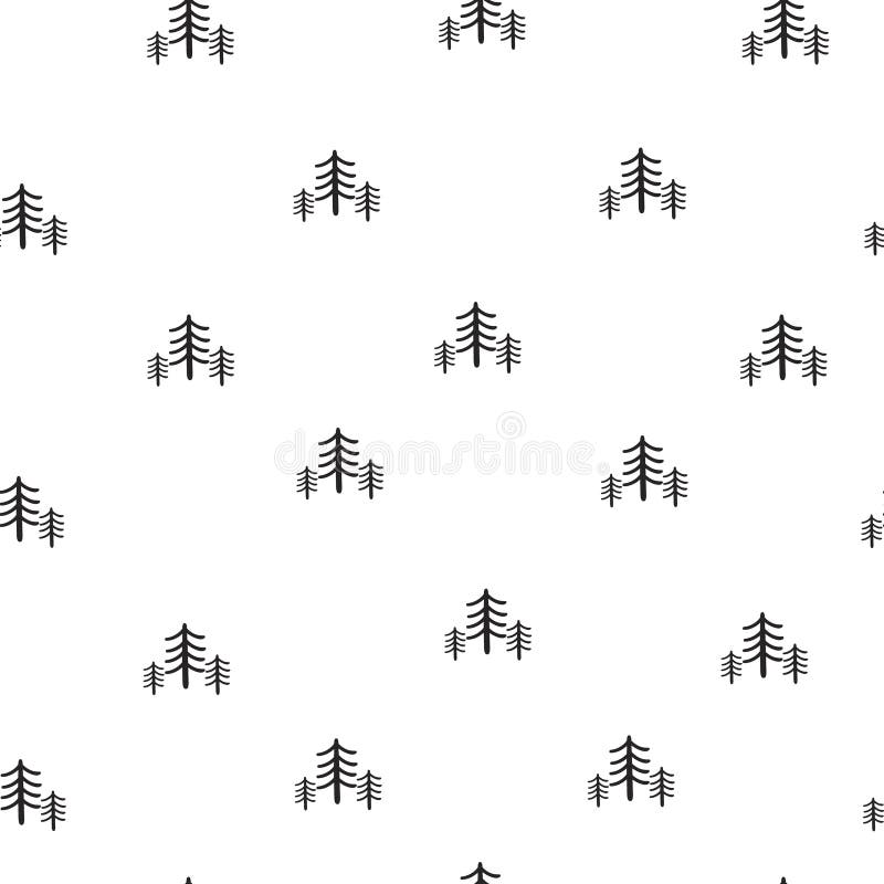 Vector Hand Drawn Seamless Pattern with Simple Pine Trees Stock Vector - Illustration of ...