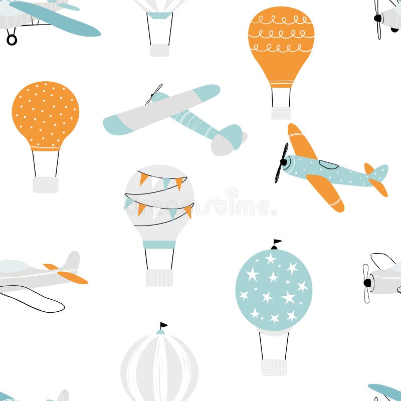 Vector Hand-drawn Seamless Repeating Children Simple Pattern with Air ...