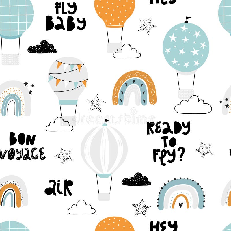 Vector Hand-drawn Seamless Repeating Children Simple Pattern with Air ...