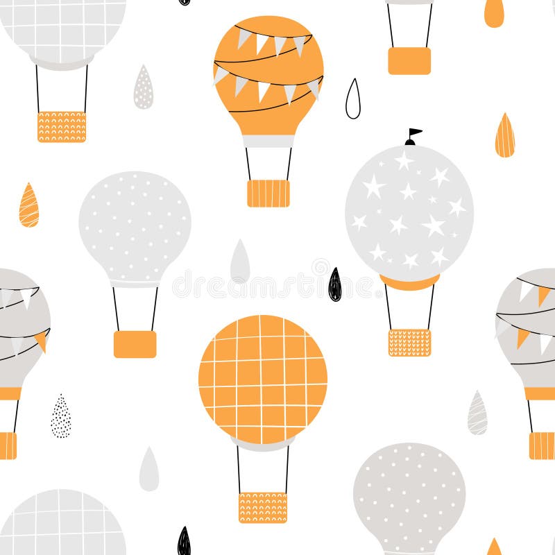 Vector Hand-drawn Seamless Repeating Children Simple Pattern with Air ...