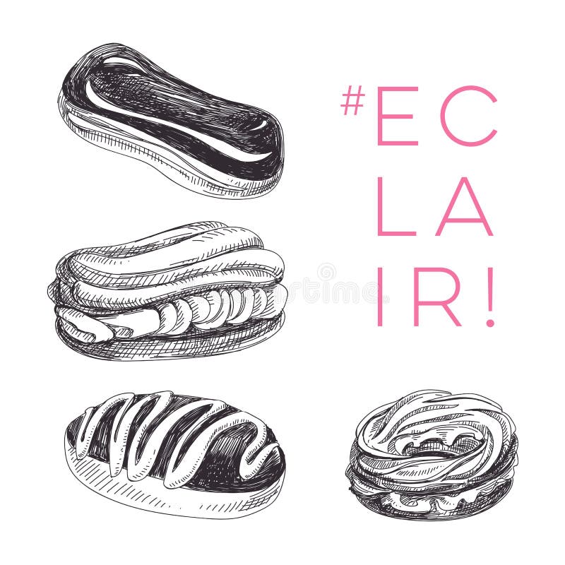 Vector Hand Drawn Set of Eclair Illustration. Stock Vector ...