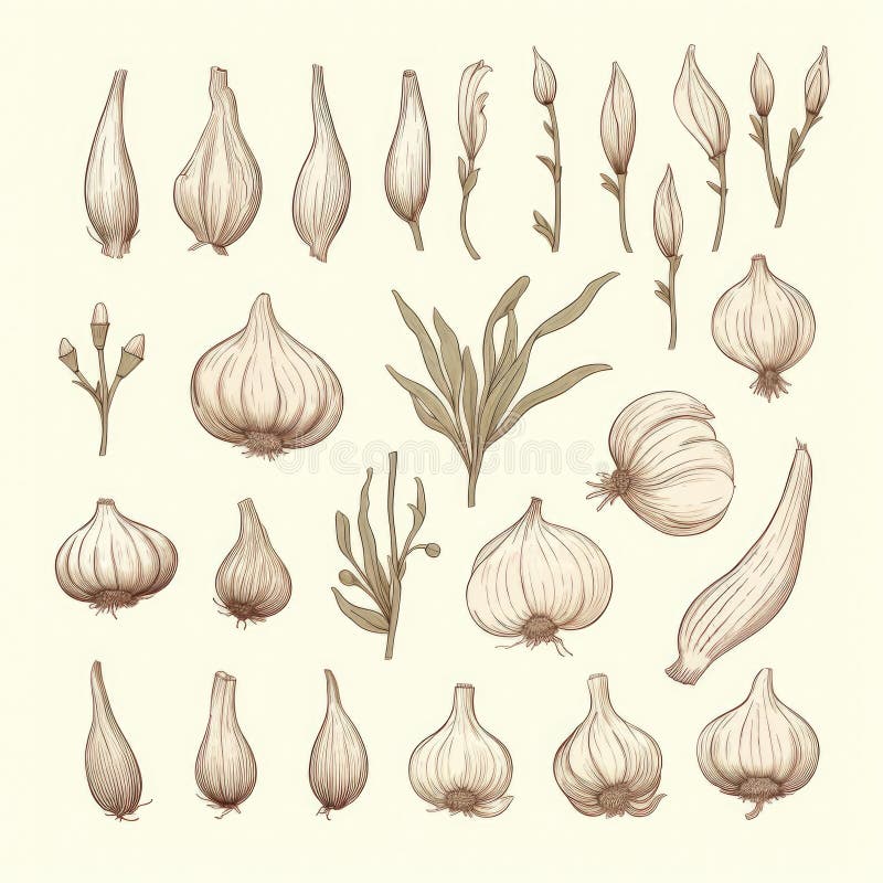 Vector Hand Drawn Set of Garlic. Herbs and Spices Sketch Illustration ... Vector Hand Drawn Set of Garlic. Herbs and Spices Sketch Illustration ...