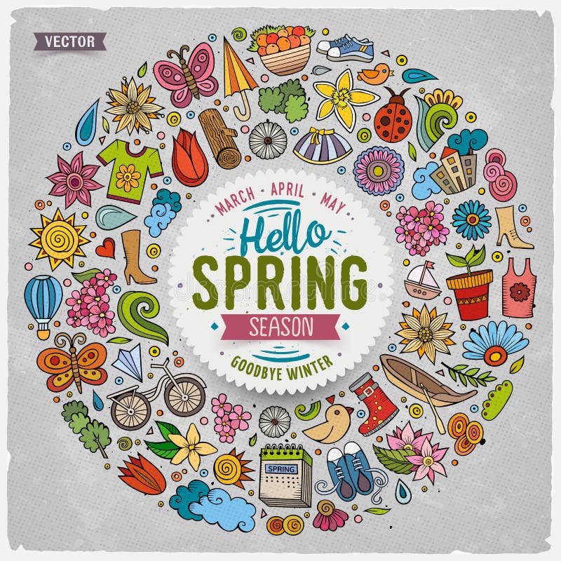 Vector Set of Spring Cartoon Doodle Objects Stock Vector - Illustration ...
