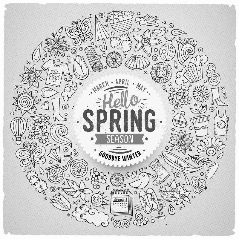 Vector Hand Drawn Set of Spring Cartoon Doodle Objects Stock Vector ...