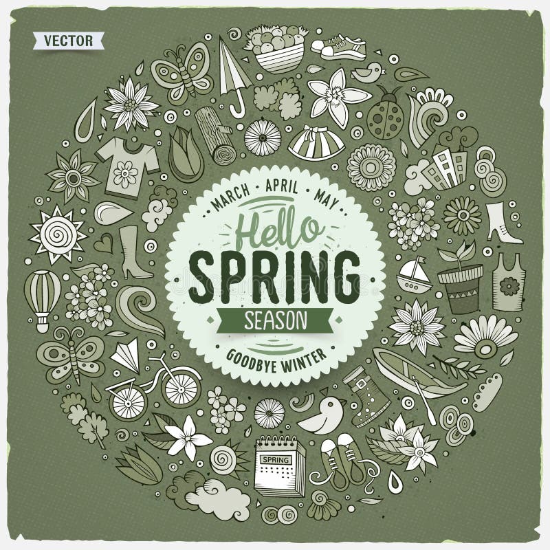 Vector Hand Drawn Set of Spring Cartoon Doodle Objects Stock Vector ...