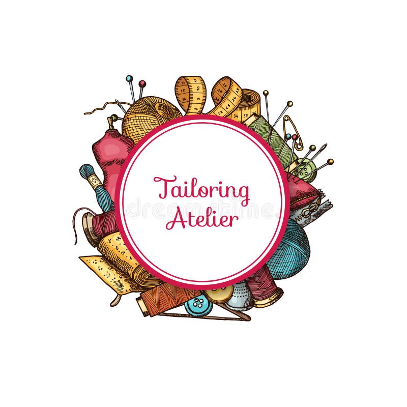 Vector Hand Drawn Sewing Elements Under Circle with Place for Text ...