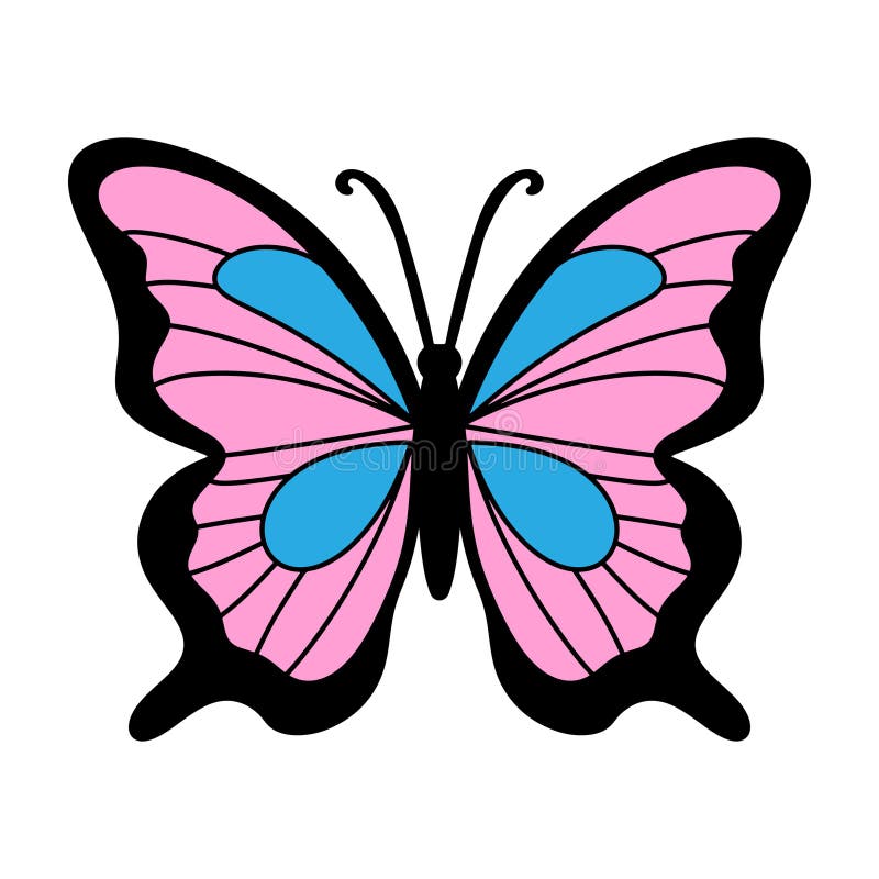 Vector Hand Drawn Single Pink and Blue Butterfly Illustration Isolated ...
