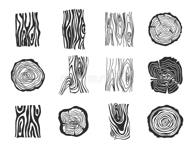 Vector Hand Drawn Sketch of Abstract Wood Texture Illustration on White ...