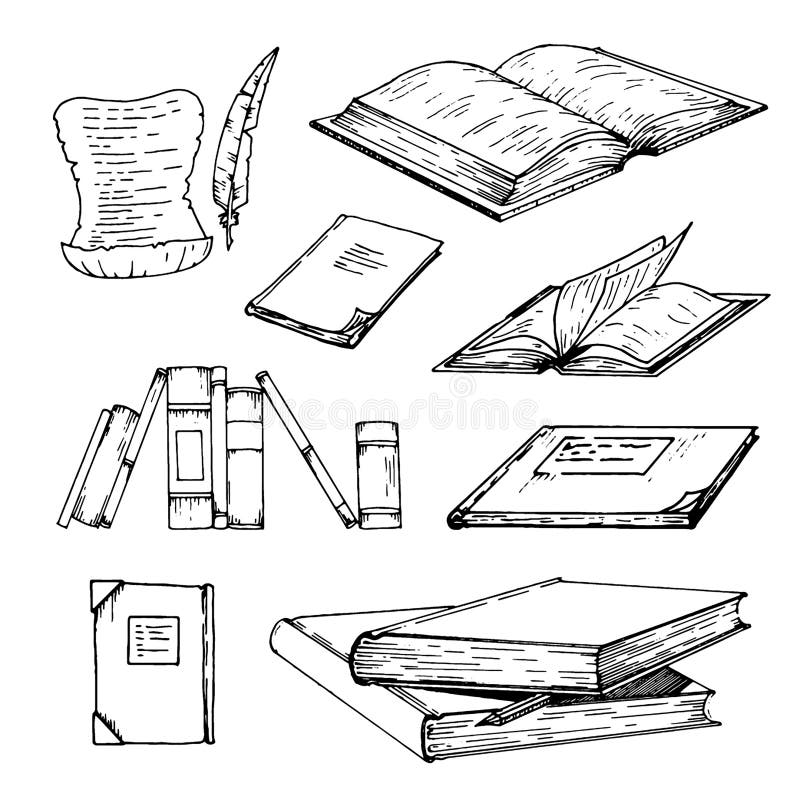 Vector Hand Drawn Sketch of Books Illustration on White Background ...