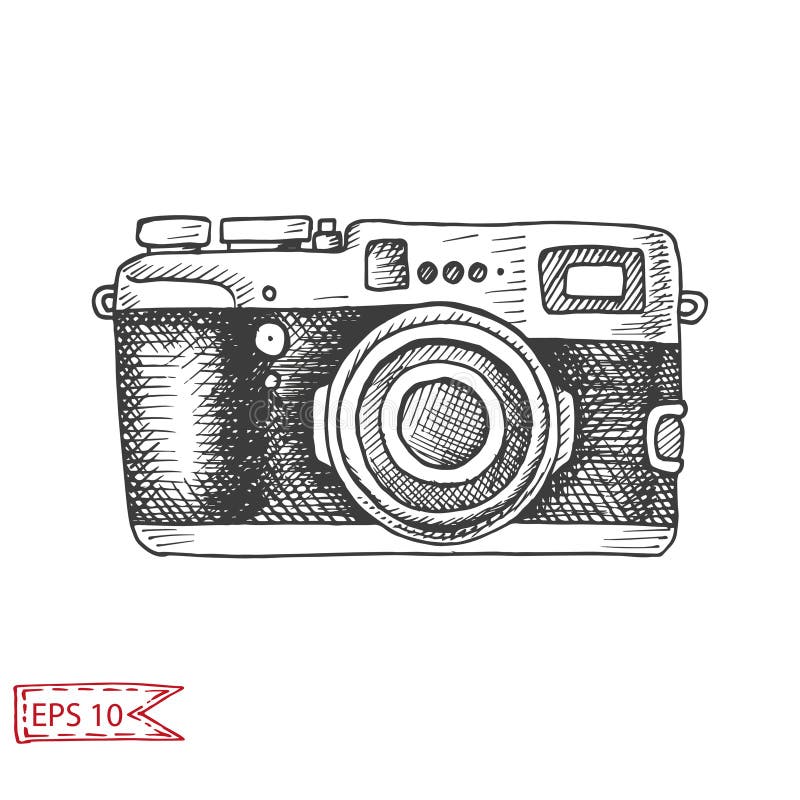 Vector Hand Drawn Sketch Professional SLR Camera, Photocamera Stock ...