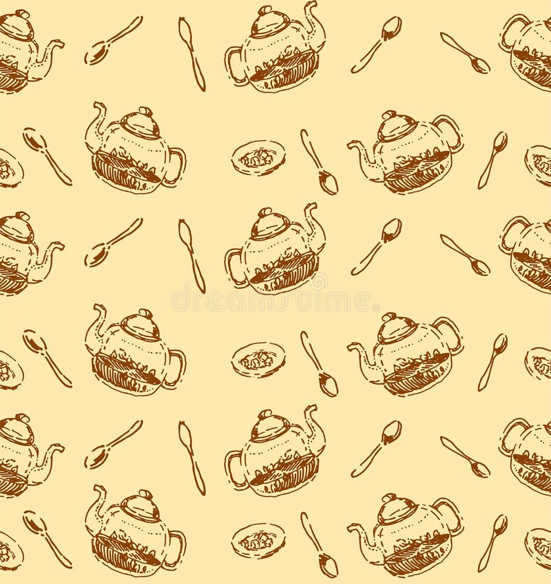 Vector Hand Drawn Sketch of Tea Pattern Seamless Pattern Illustration ...