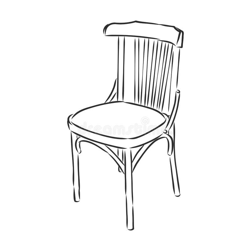 Vector Hand Drawn Sketch of Wooden Chair Stool. Interior Stock ...
