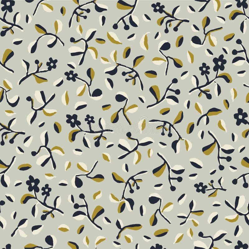 Vector Hand-drawn Small Leaf and Flower Illustration Seamless Repeat ...