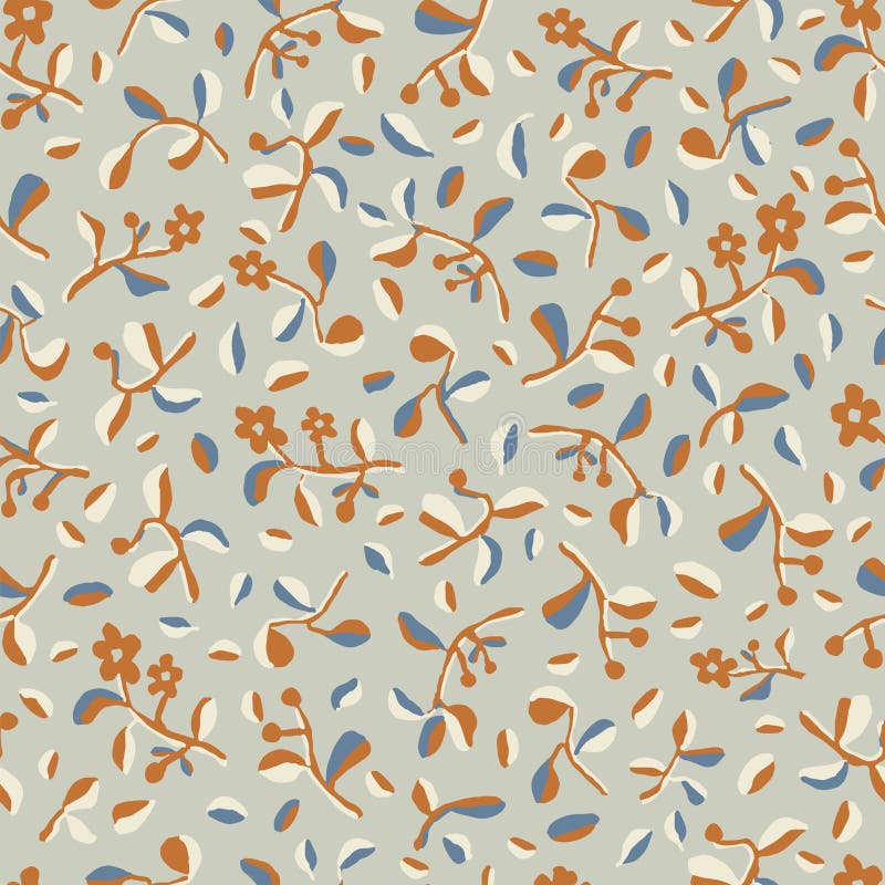 Vector Hand-drawn Small Leaf and Flower Illustration Seamless Repeat ...