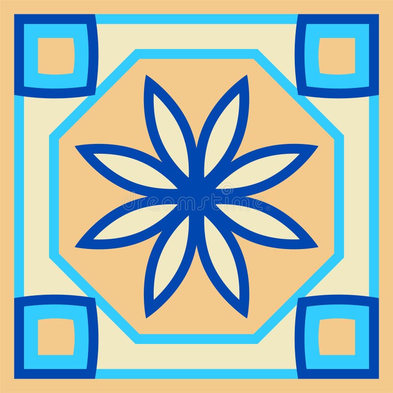 Vector Hand Drawn of Square Ceramic Tile. Ornate Geometric Pattern ...