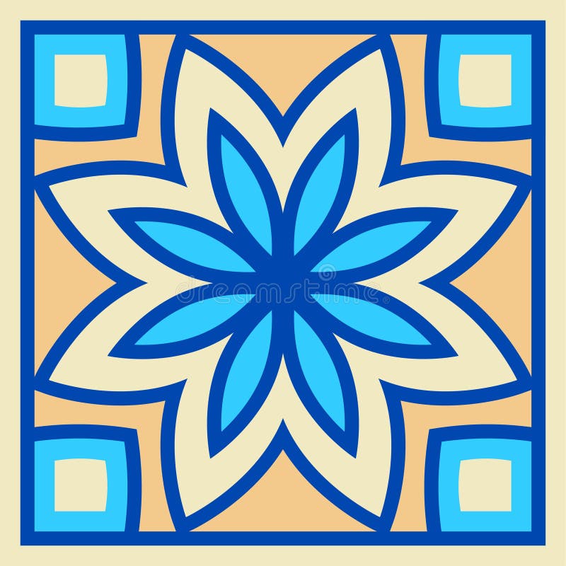 Vector Hand Drawn of Square Ceramic Tile. Ornate Geometric Pattern ...