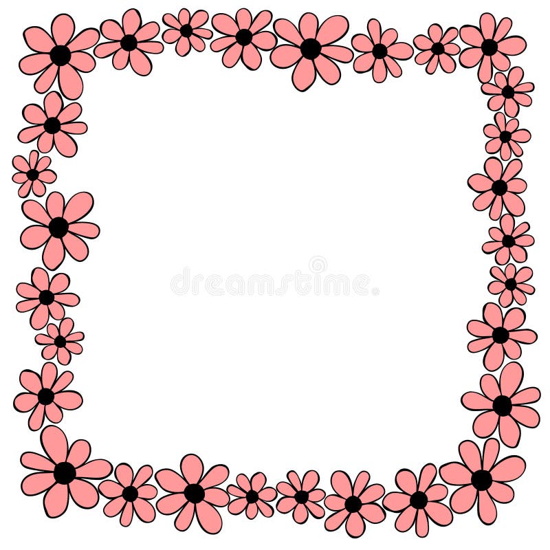 Vector Hand Drawn Square Frame, Border from Color Small Flowers in ...
