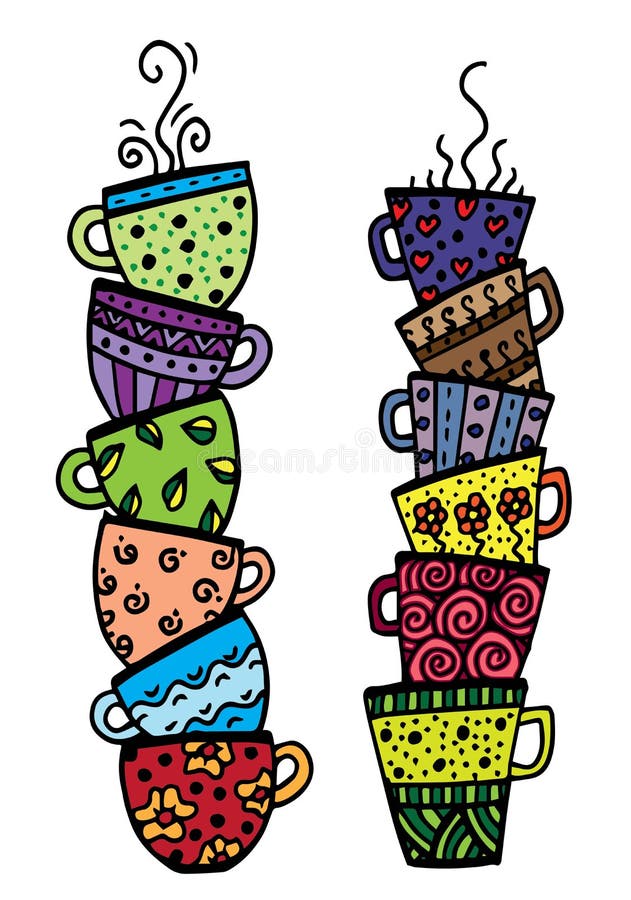 Vector Hand Drawn Stack of Cup Illustration for Adult Coloring Book ...