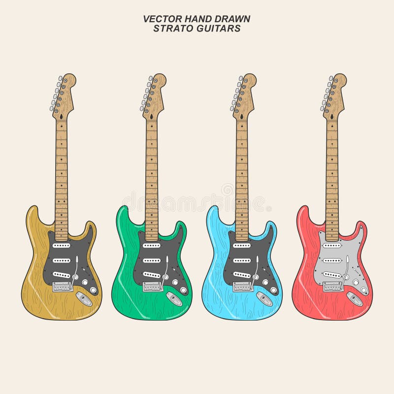 Vector Hand Drawn Stratocaster Guitars Stock Vector - Illustration of ...