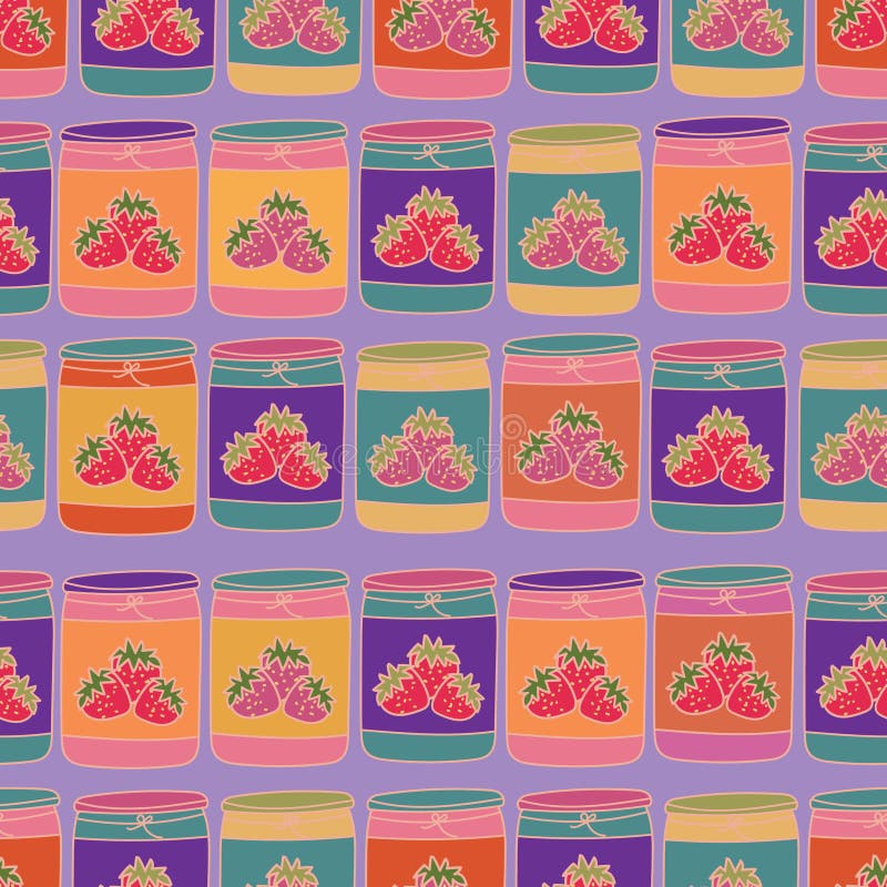 Vector Hand Drawn Strawberry Jam Jars Seamless Pattern Perfect Stock ...