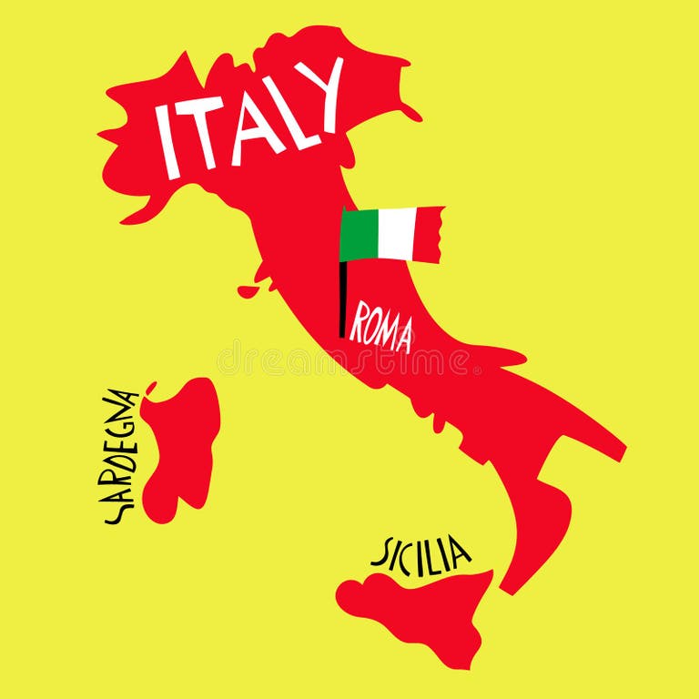Vector Hand Drawn Stylized Map of Italy. Ilustração do Vetor ...