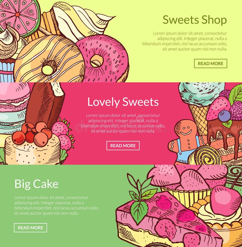Vector Hand Drawn Sweets Horizontal Banner Stock Vector - Illustration ...