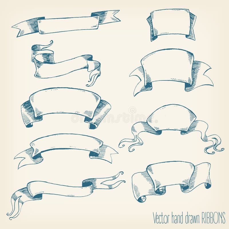 Vector Hand Drawn Vintage Ribbons Stock Vector - Illustration of ...