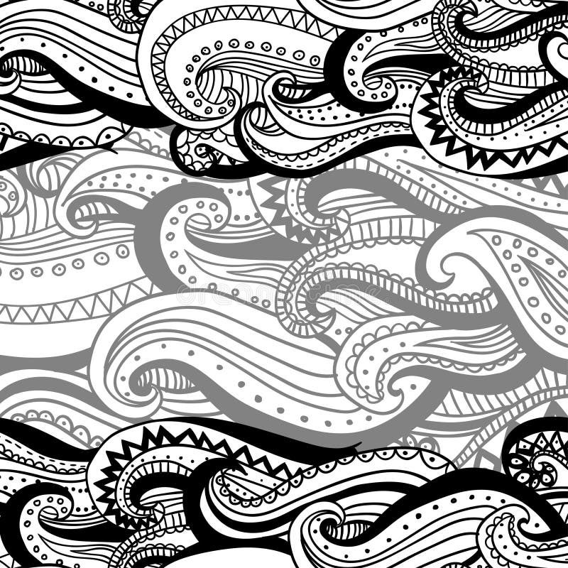 Vector Hand Drawn Wave Abstract Outline Ornamental Ethnic Pattern ...