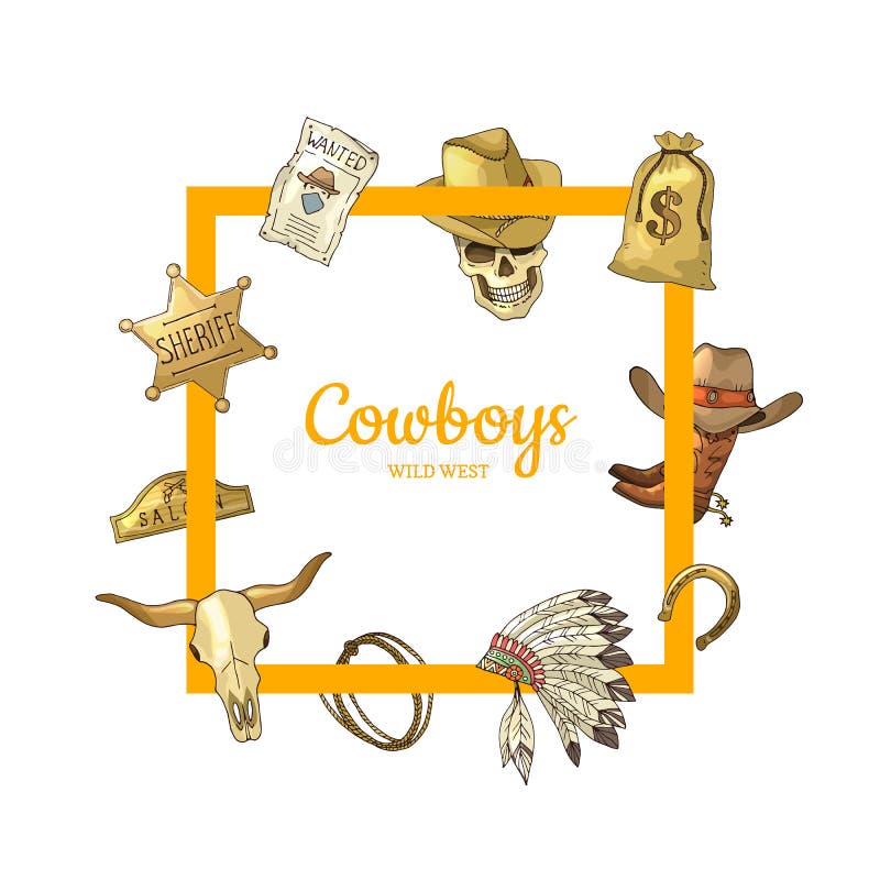 Vector Hand Drawn Wild West Cowboy Elements Frame Stock Vector ...