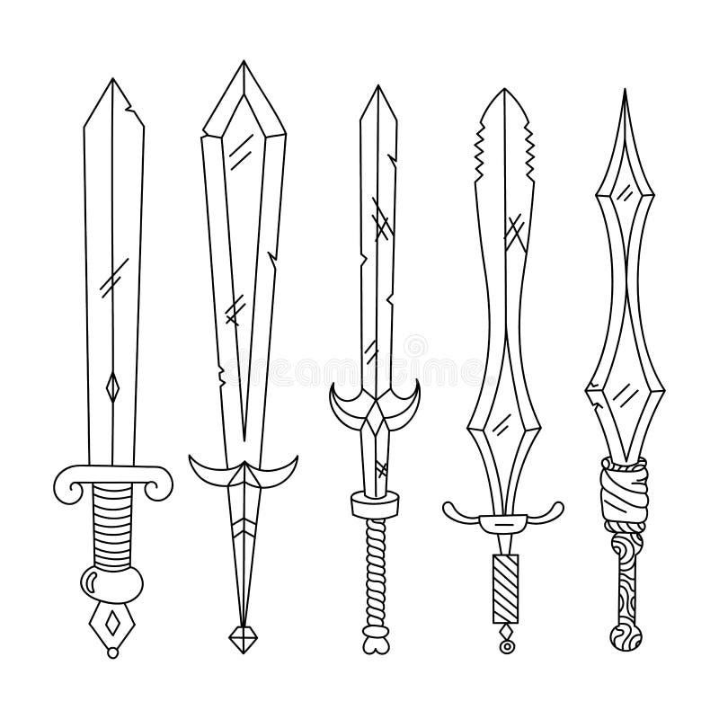 Vector Hand Drawn Set of Swords. Isolated Illustration Stock Vector ...