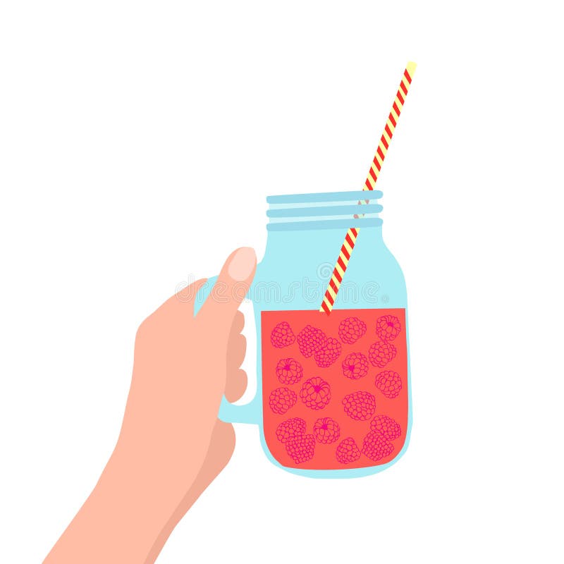 Hand Holding Mason Jar with Raspberry Illustration Stock Vector ...