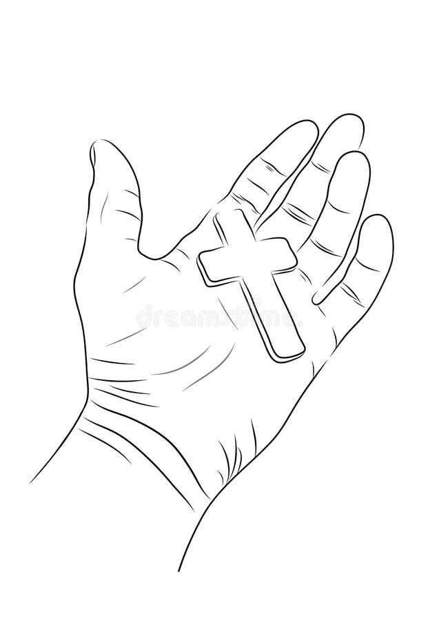 Vector Hand Holding Red Cross in Contour Stock Vector - Illustration of ...