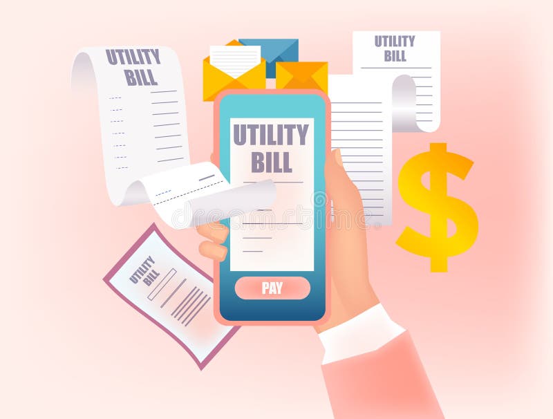Vector of a Hand Holding a Smart Phone and Paying Utility Bills Stock ...
